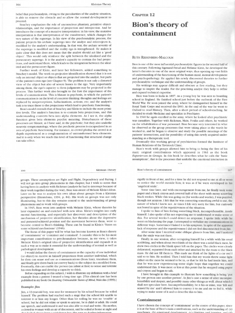 Bion's Containment Theory Explained | PDF | Object Relations Theory ...
