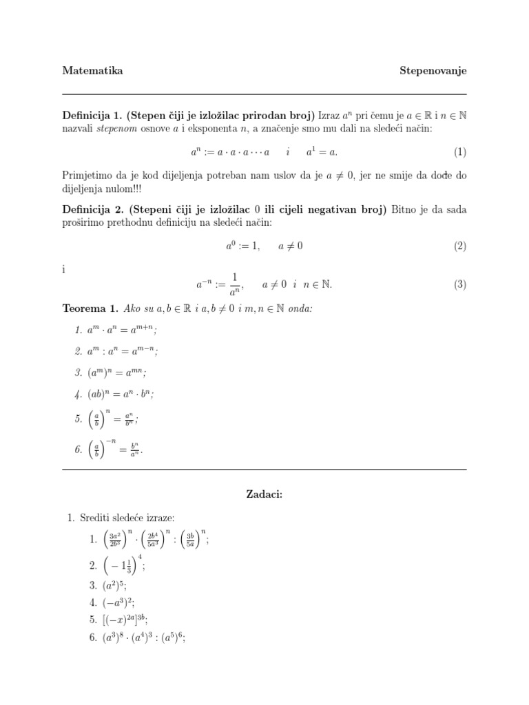 Stepenovanje I Korjenovanje, Stepena Funkcija | PDF