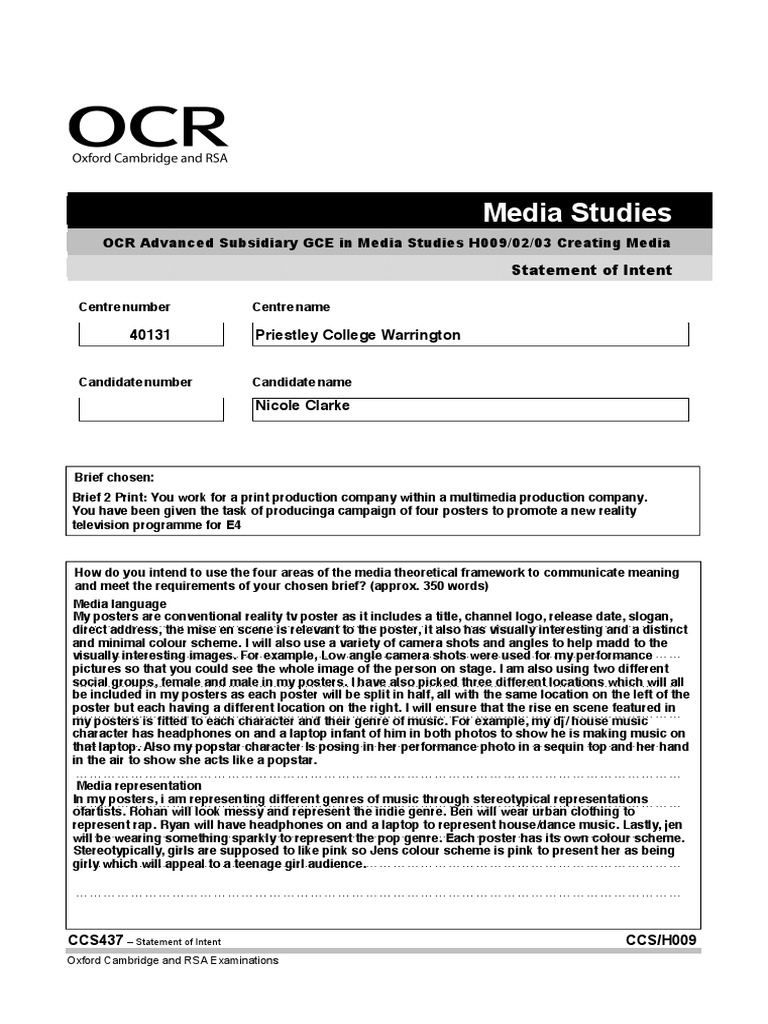 Statement of Intent Form 2019 | PDF | Mass Media | Communication