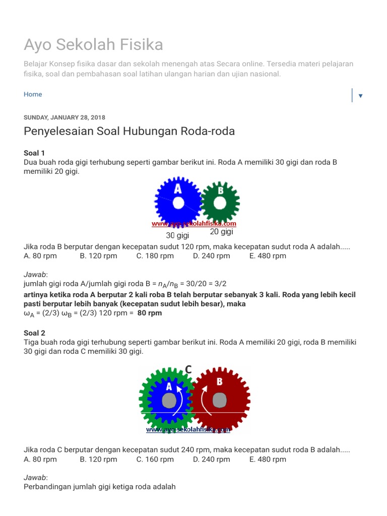 Ayo Sekolah Fisika - Penyelesaian Soal Hubungan Roda-Roda | PDF