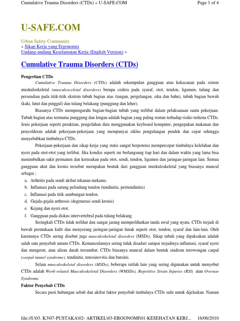 Cumulative Trauma Disorder | PDF