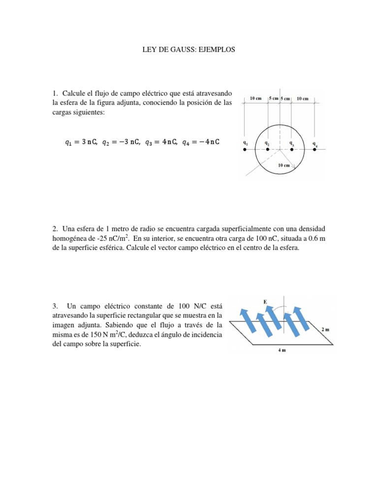 Ejemplo Flujo y Ley de Gauss PDF | PDF | Campo eléctrico | Esfera
