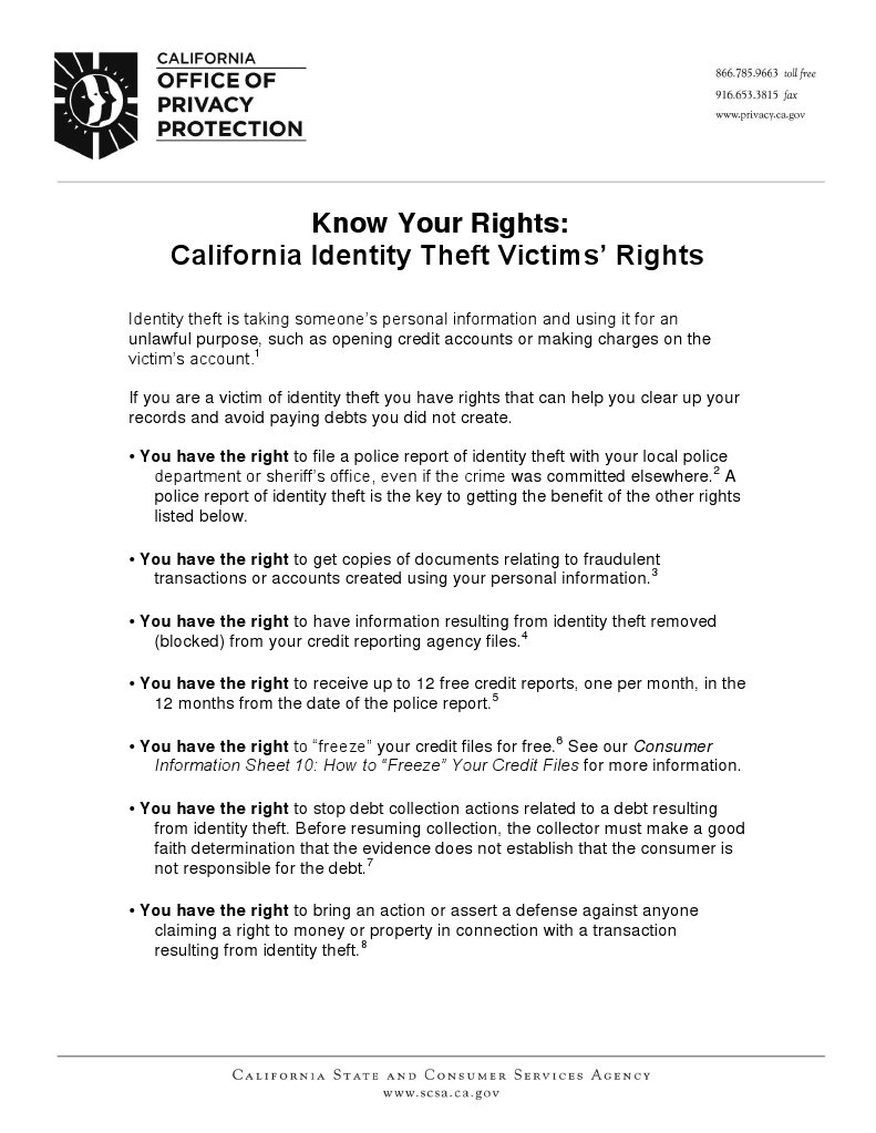 Know Your Rights-California Identity Theft Victims Rights Fact-Sheet ...