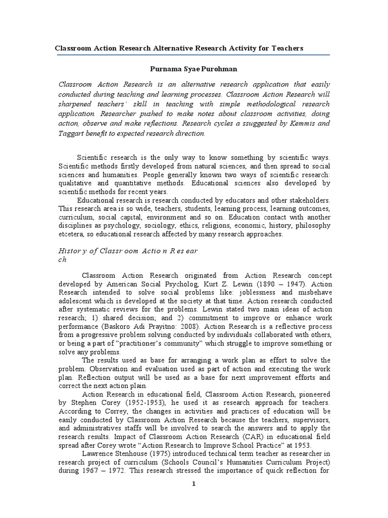 Classroom Action Research Overview | PDF | Action Research | Teachers