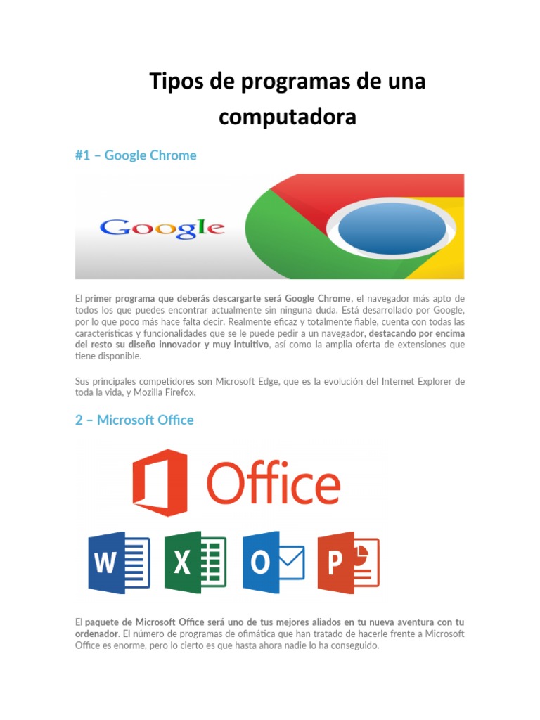 Tipos de Programas de Una Computadora | PDF | Microsoft Office | Spotify