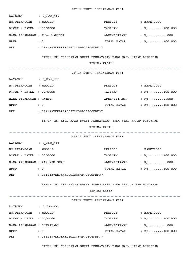 Struk Bukti Pembayaran Wifi | PDF