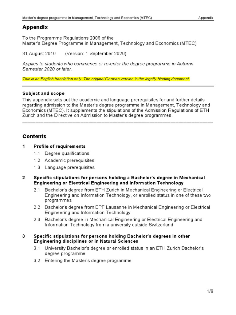 MSC MTEC Appendix | PDF | Academic Degree | Bachelor's Degree