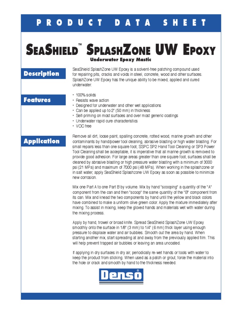 Denso SeaShield SplashZone UW Epoxy PDF | PDF | Epoxy | Concrete