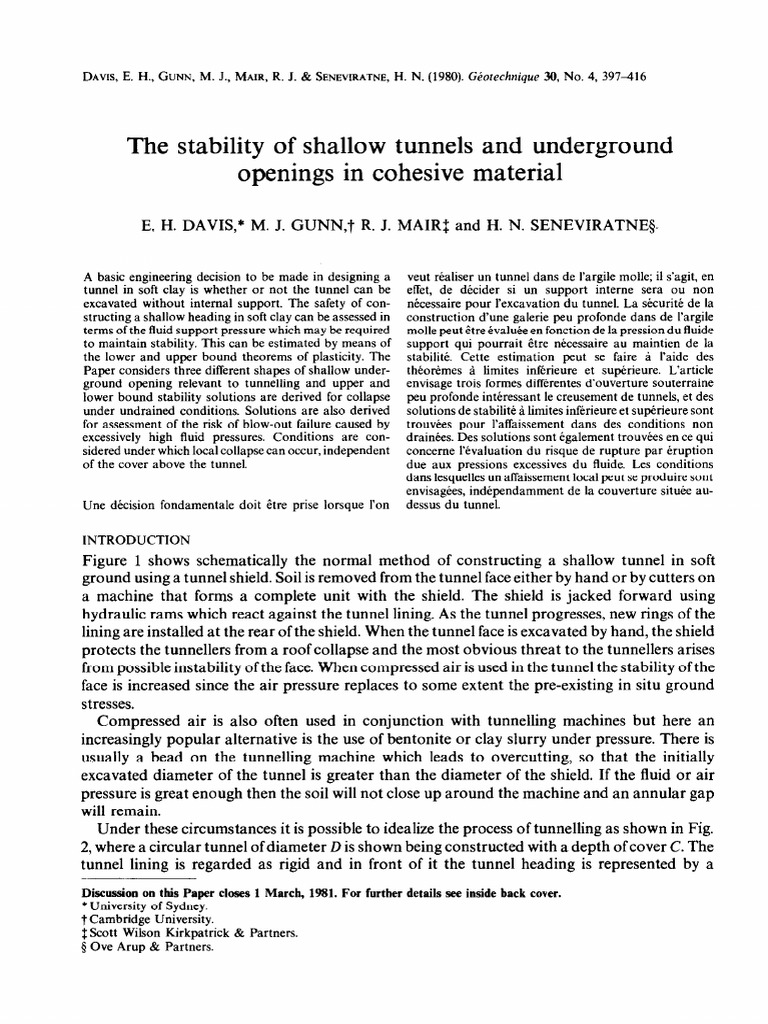 Davis Et Al (1980) Stability of Shallow Tunnels | PDF | Yield ...