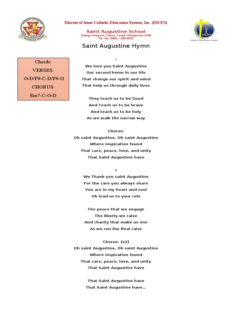 A Hymn of Gratitude and Inspiration: The Saint Augustine School Hymn | PDF