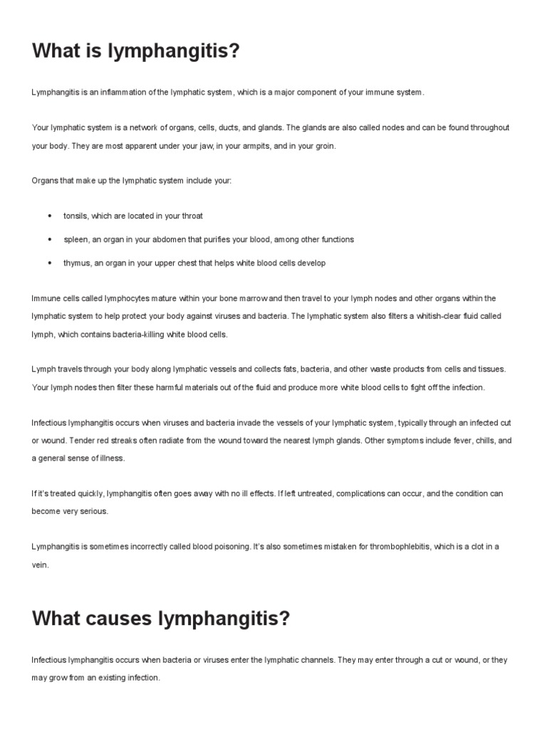 What Is Lymphangitis | PDF | Lymphatic System | Lymph Node