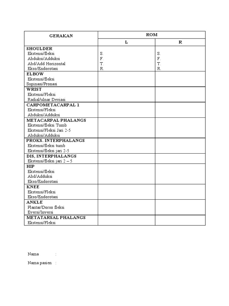 FORM Penilaian ROM | PDF