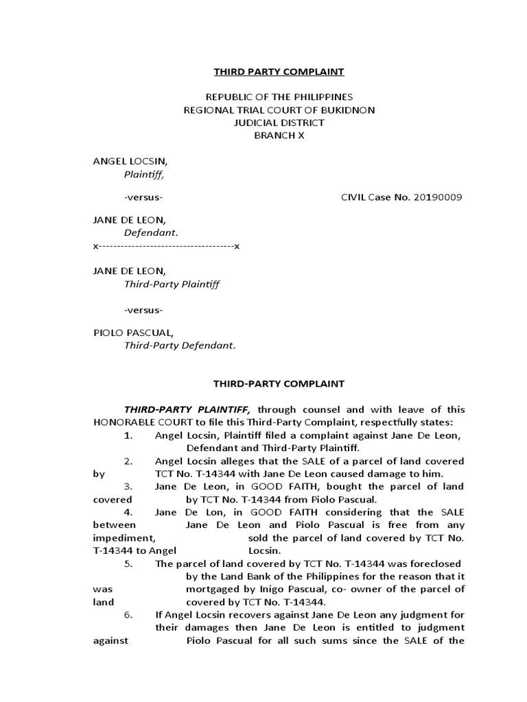 Third-Party Complaint | PDF | Plaintiff | Complaint