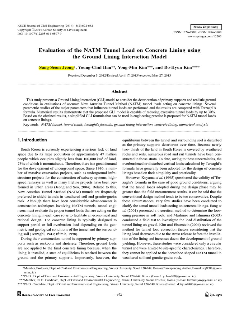 Evaluation of The NATM Tunnel Load On Concrete Lining Using The Ground ...