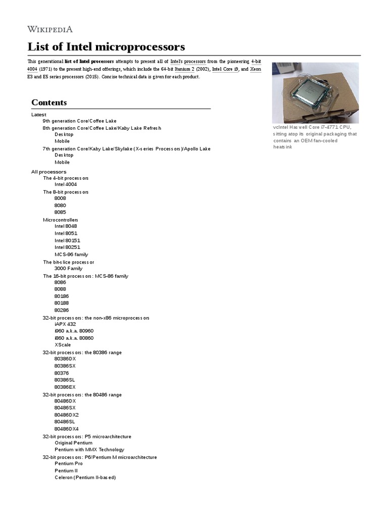 List of Intel Microprocessors | PDF | Microcontroller | Intel