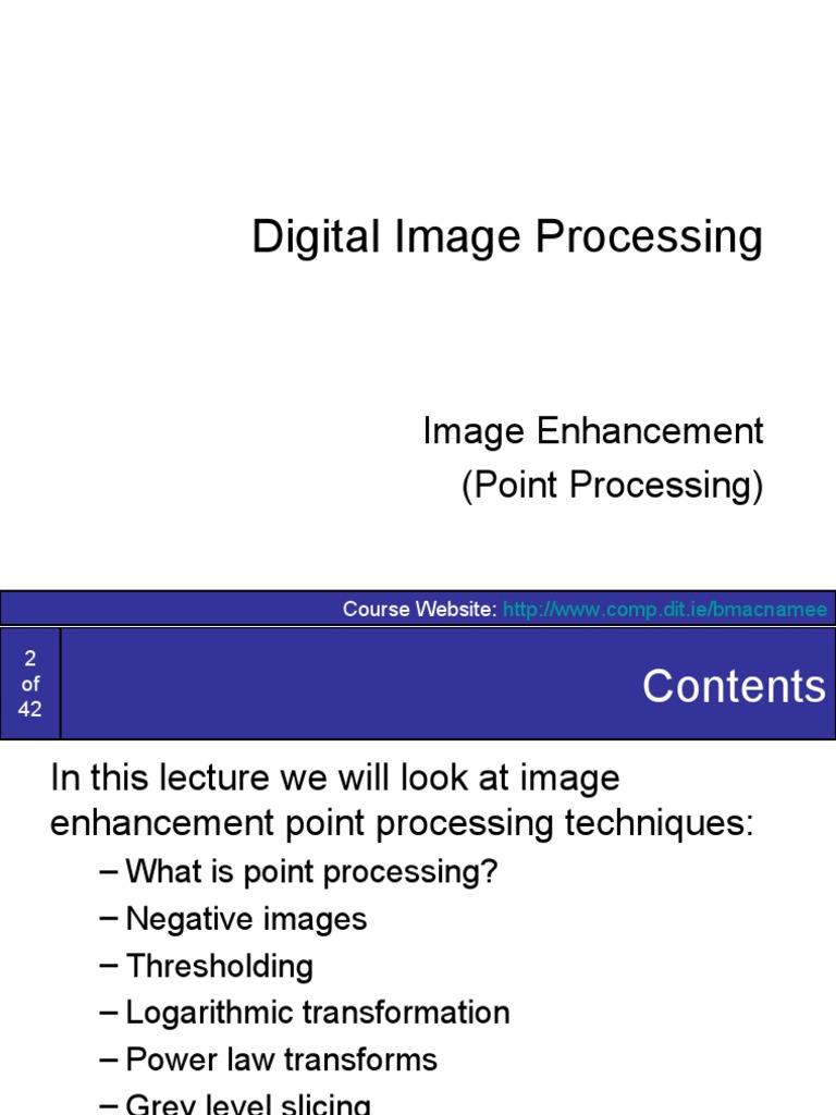 Image Enhancement Techniques Overview | PDF | Logarithm | Computer Vision