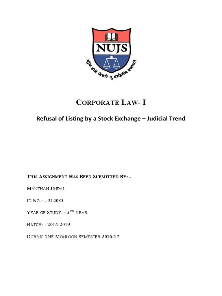 Manthan Jindal Refusal of Listing by A Stock Exchange - Judicial Trend ...