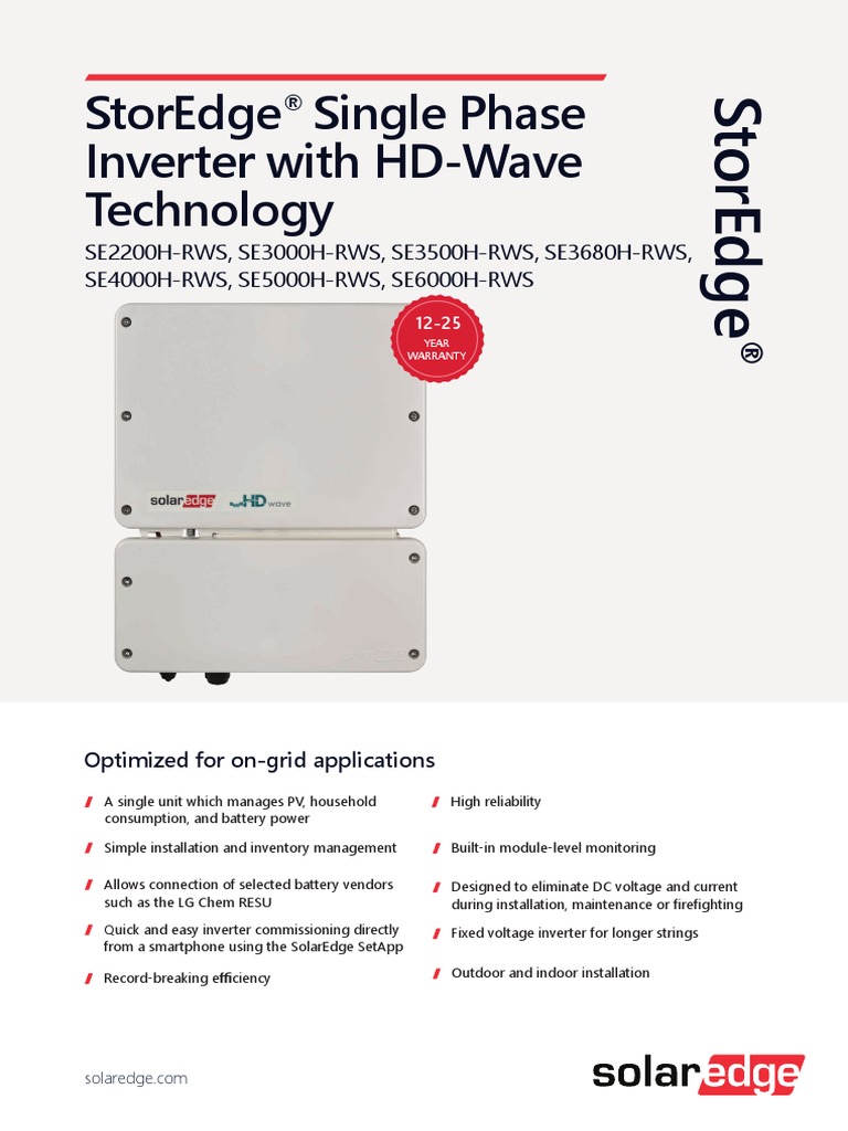 Datasheet ENG SolarEdge Hybrid SE 2200 6000H | PDF | Power Inverter ...