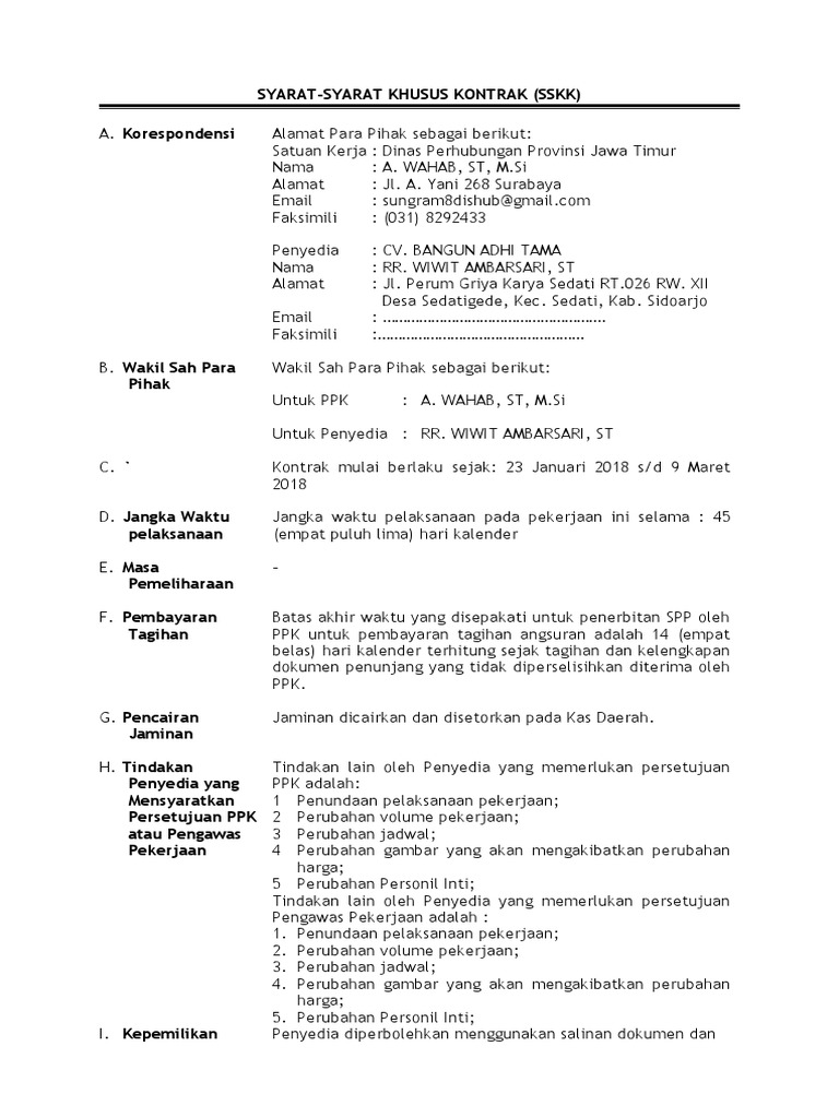 01.SSKK. Perencanaan Rehabilitasi Gedung Kantor UPT LLAJ Mojokerto | PDF