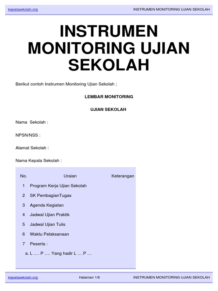 INSTRUMEN MONITORING UJIAN SEKOLAH PDF | PDF
