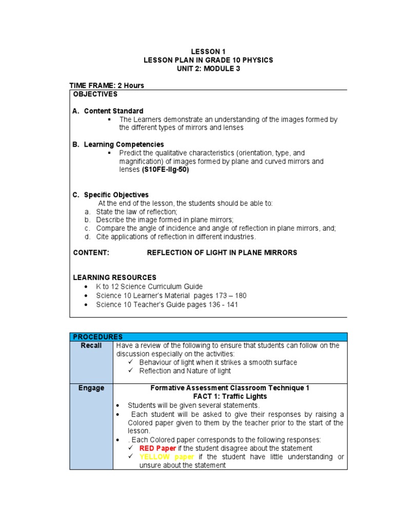 LP1 Reflection of Light in Plane Mirrors | PDF | Reflection (Physics) | Mirror