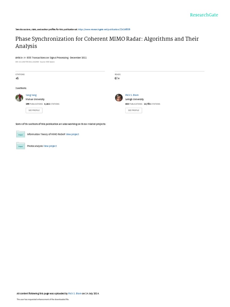 Phase Synchronization For Coherent MIMO Radar Algo | PDF | Radar ...