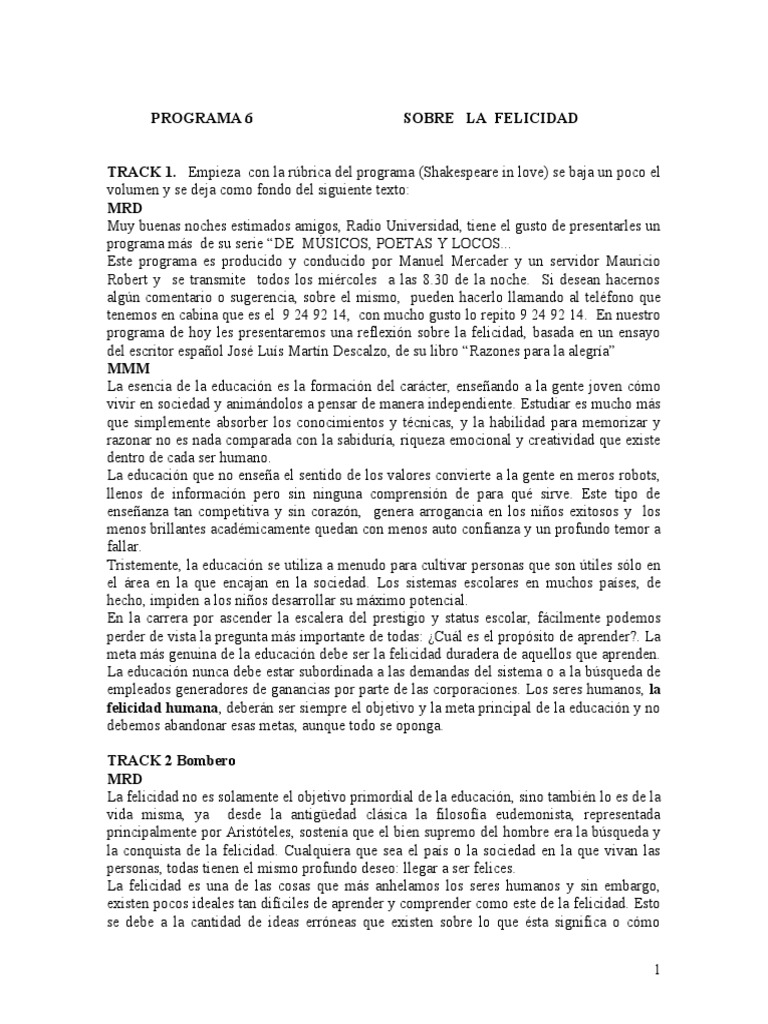 Programa 6 Sobre La Felicidad | PDF | Felicidad | Vida