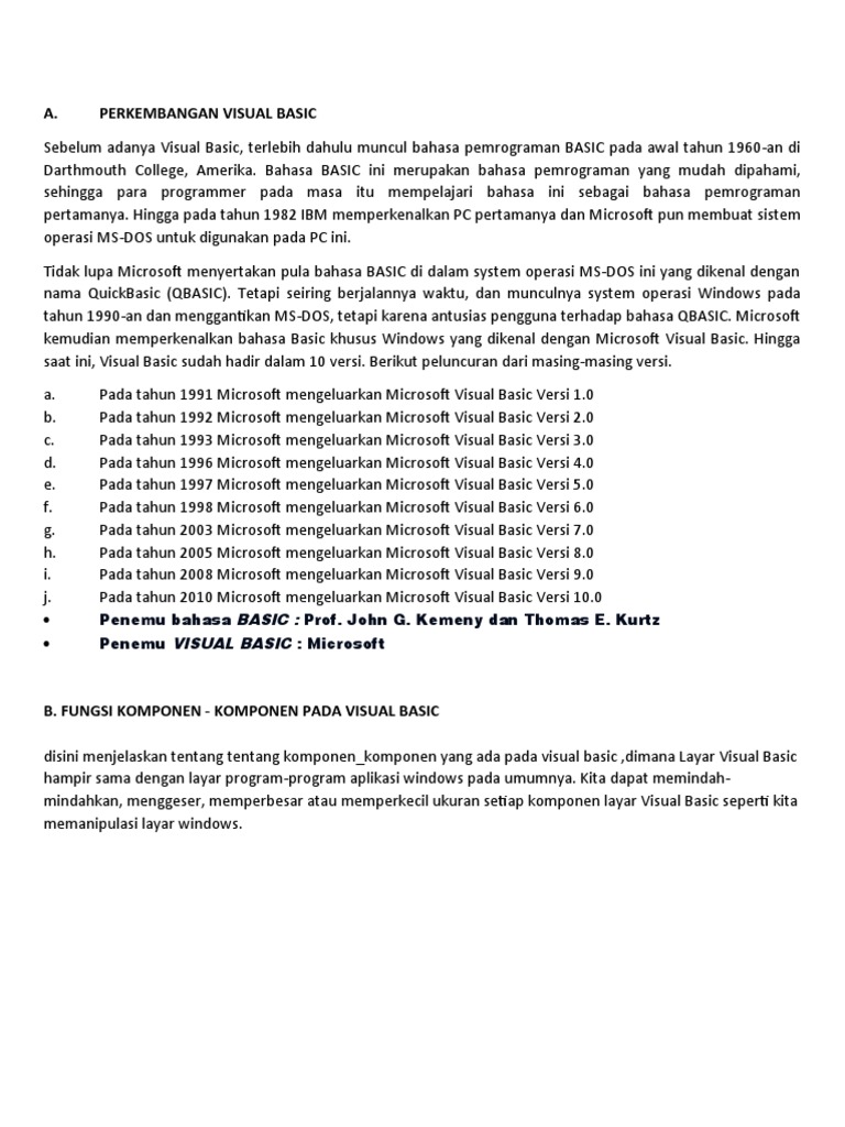Sejarah dan Komponen Visual Basic | PDF