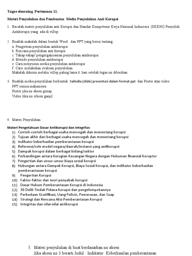 Tugas Elearning Materi Penyuluhan Dan Pembuatan Media Penyuluhan Anti Korupsi | PDF