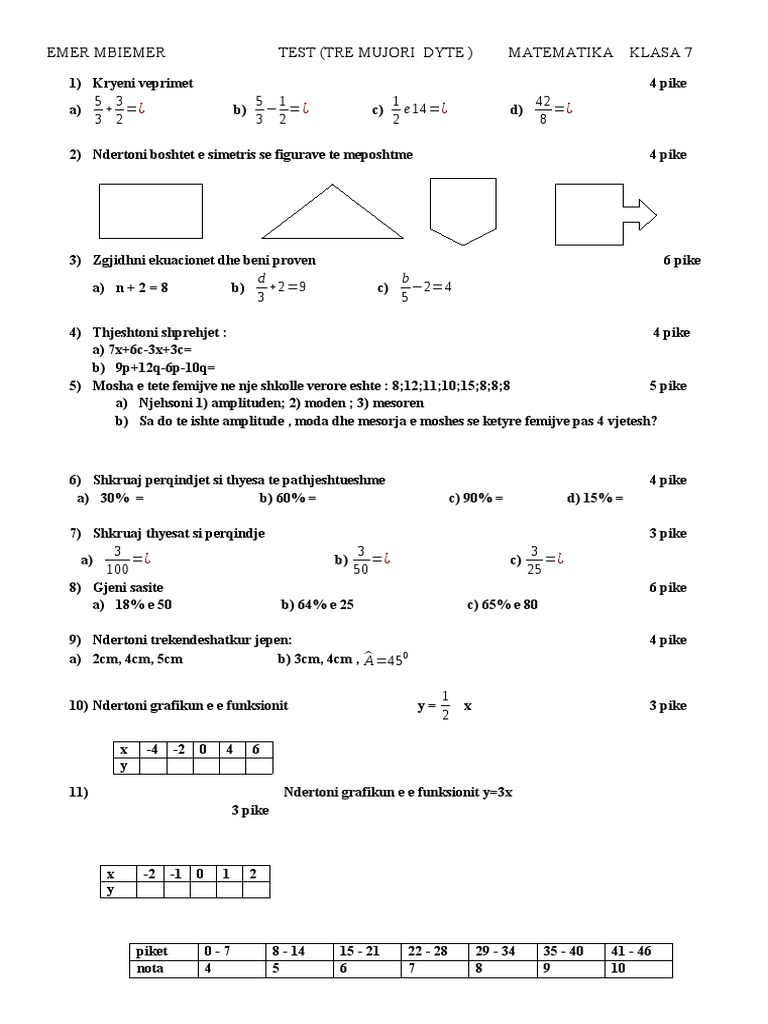 Test Klasa 7 Matematike 2 | PDF