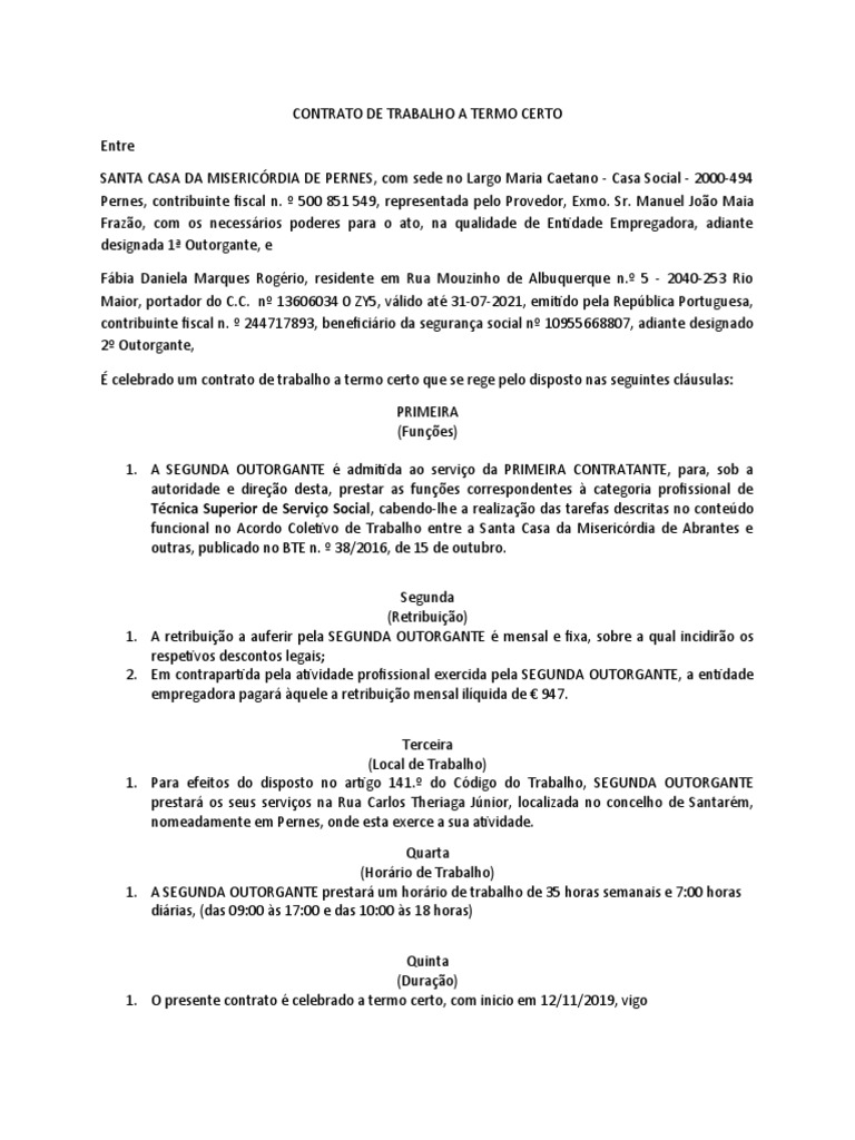 Contrato de Trabalho A Termo Certo | PDF | Governo | Trabalho
