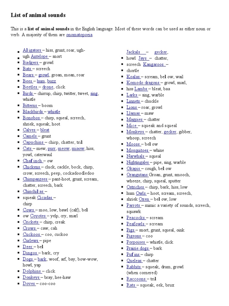 List of Animal Sounds | PDF | Animals And Humans | Organisms