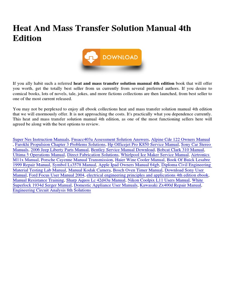 Heat and Mass Transfer Solution Manual 4th Edition PDF | PDF