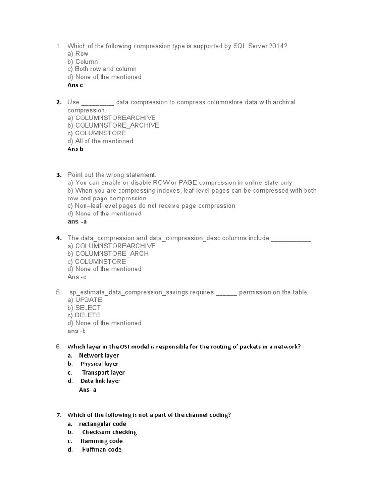 Data Compression Unit 1 MCQ | PDF | Osi Model | Communications Protocols