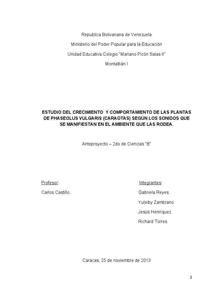 Proyecto Numero 1 - Estudio de ... | PDF | Sonido | Plantas Proyecto Numero 1 - Estudio de ... | PDF | Sonido | Plantas