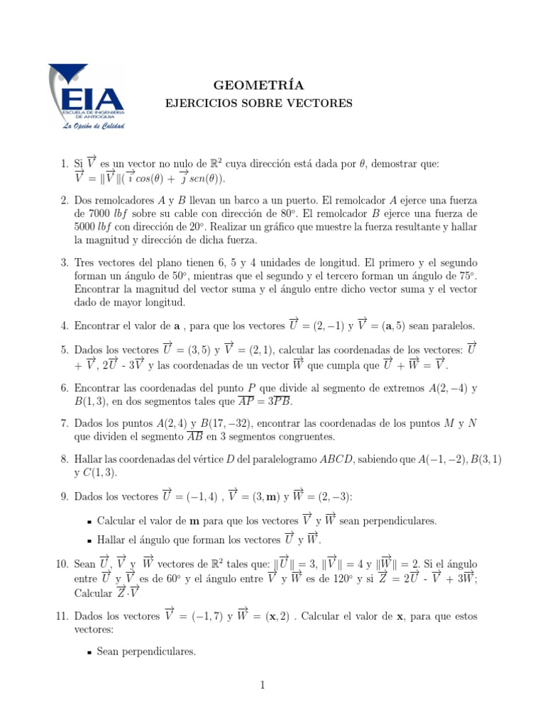 Taller Vectores PDF | PDF | Vector Euclidiano | Álgebra lineal