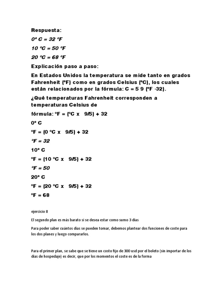 Ejercicios de Algebra | PDF | Fahrenheit | Celsius