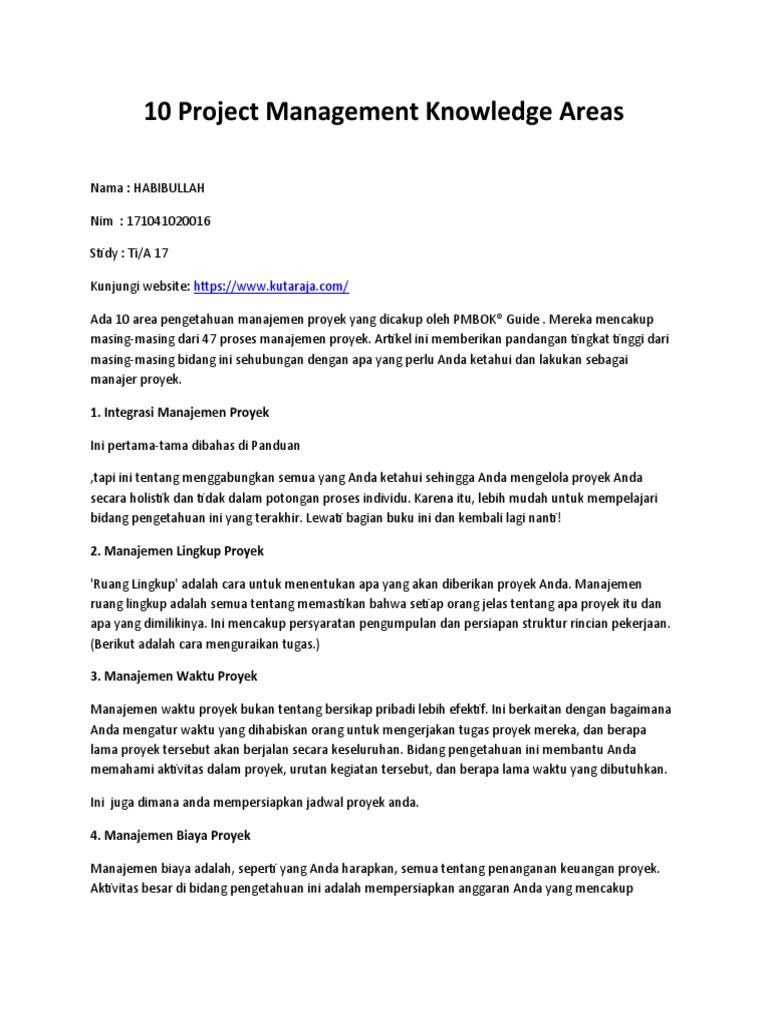 10 Project Management Knowledge Areas | PDF