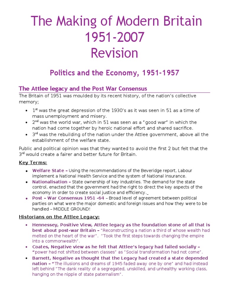 The Making of Modern Britain 1951 - 2007 EXAM REVISION | PDF | British ...