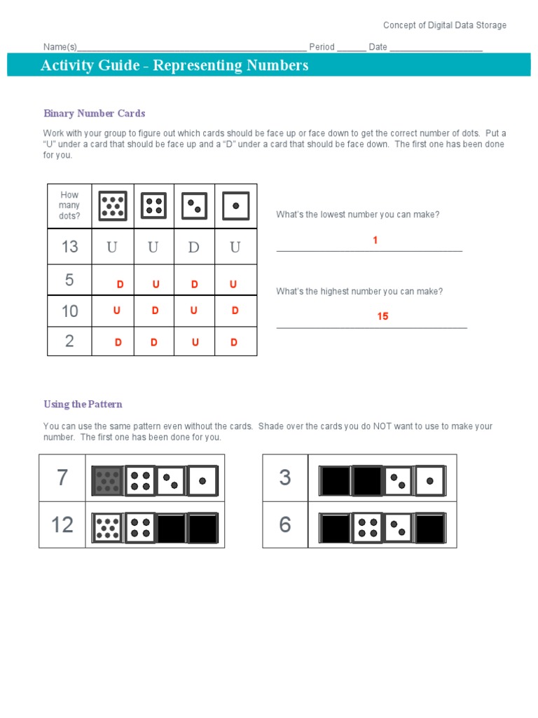 Answer Key Activity Guide - Representing Numbers | PDF | Computer Data ...