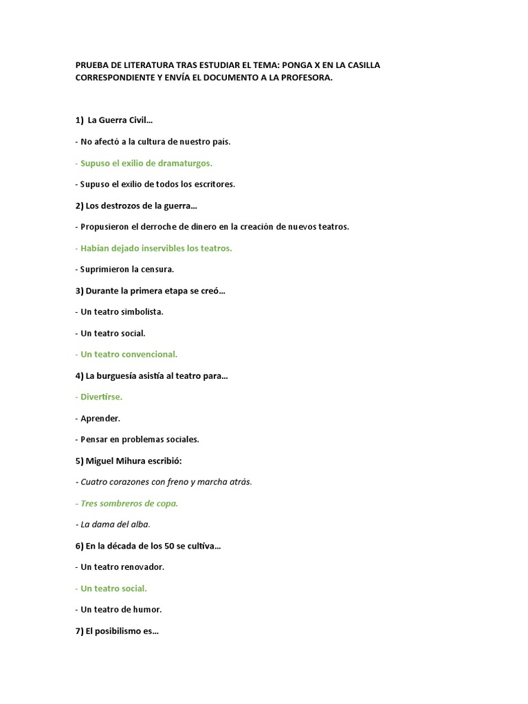 Teatro Español Test Hecho | PDF