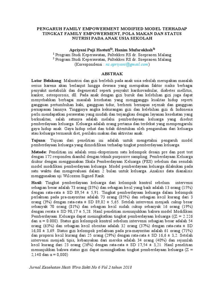 PENGARUH FAMILY EMPOWERMENT MODIFIED MODEL TERHADAP TINGKAT FAMILY ...
