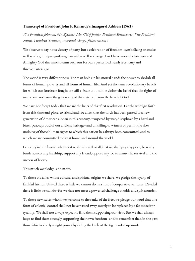 JFK Speech PDF | Download Free PDF | John F. Kennedy