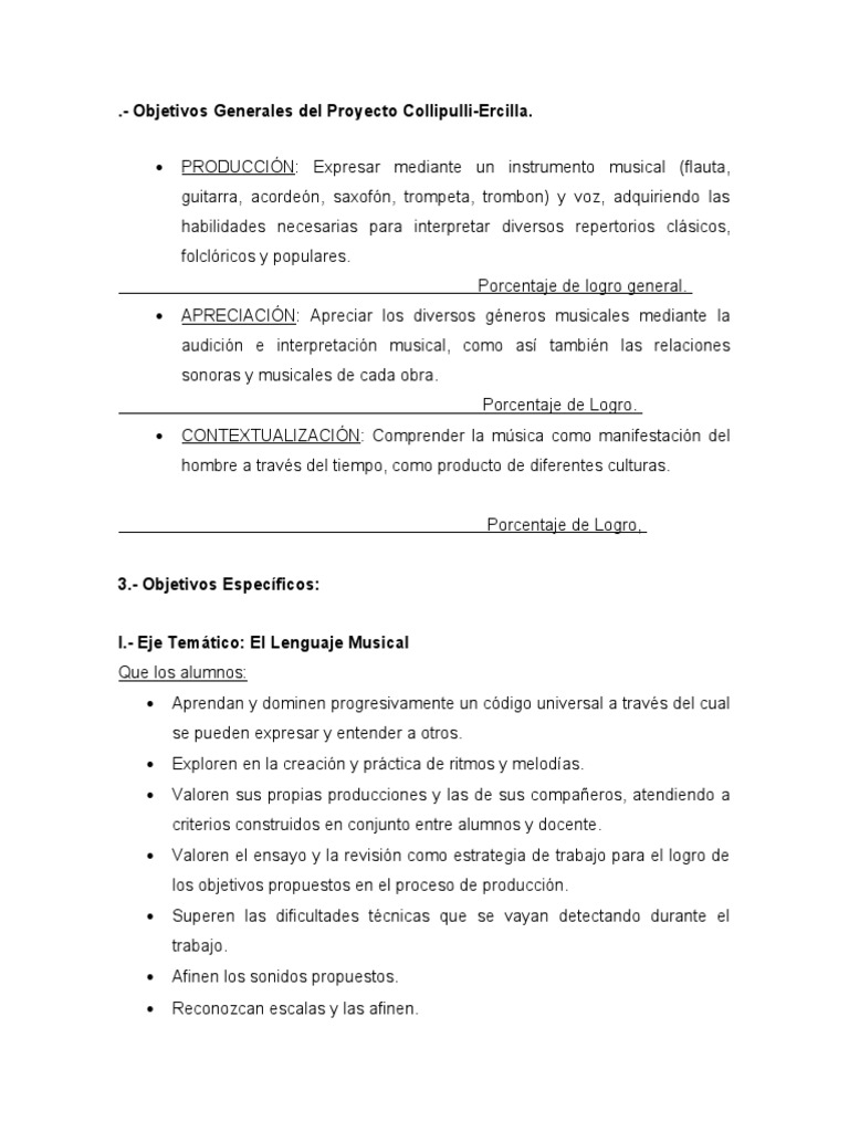 Objetivos del Proyecto Musical Infantil | PDF | Ritmo | Melodía