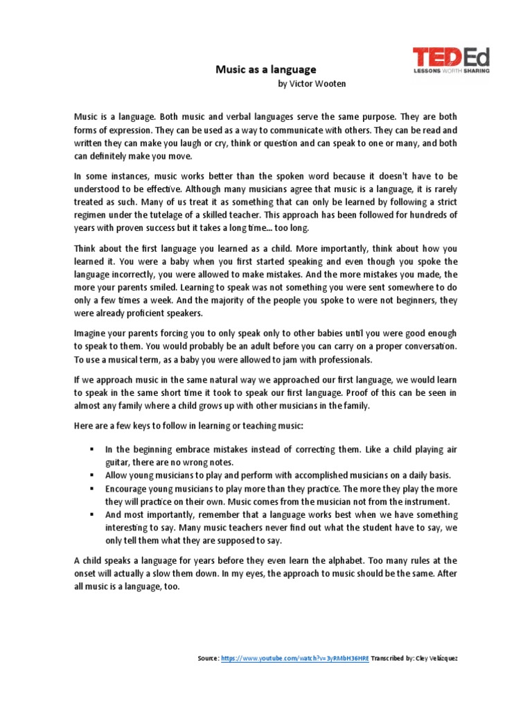 Music As A Language | PDF | First Language | Cognition