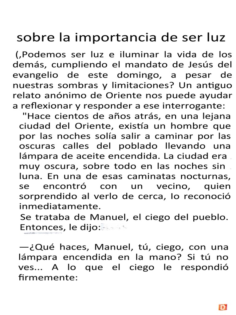 Un Cuento Sobre La Importancia De Ser Luz Pdf