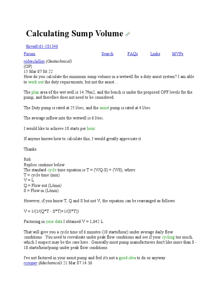 Calculating Sump Volume | PDF