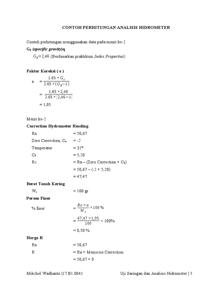 Contoh Perhitungan Uji Hidrometer | PDF | Sand | Silt