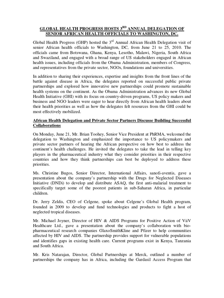 Global Health Progress June 2010 | PDF | President's Emergency Plan For ...