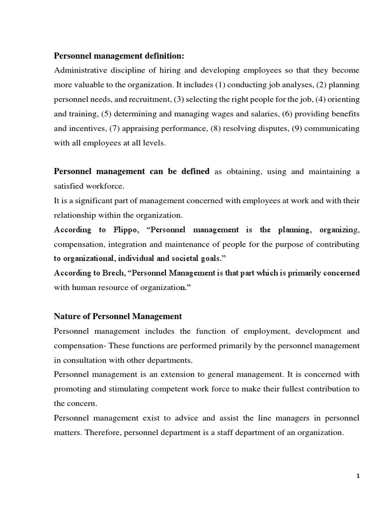 Personnel Management: Definition & Role | PDF | Human Resource ...